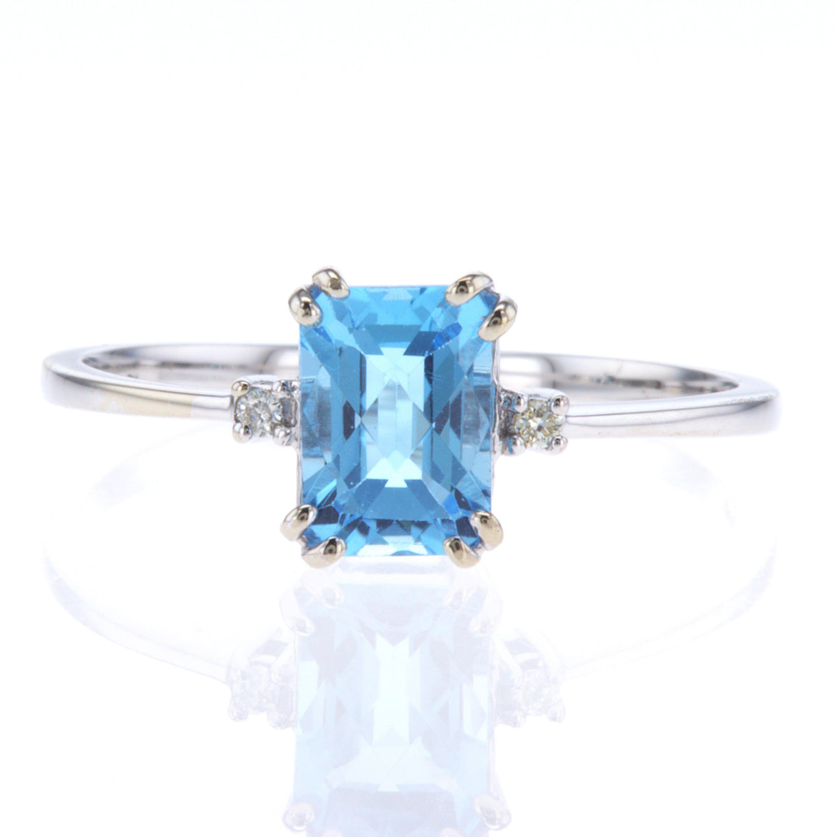 14kt White Gold Classic Rectangular Swiss Blue Topaz and Diamond Ring